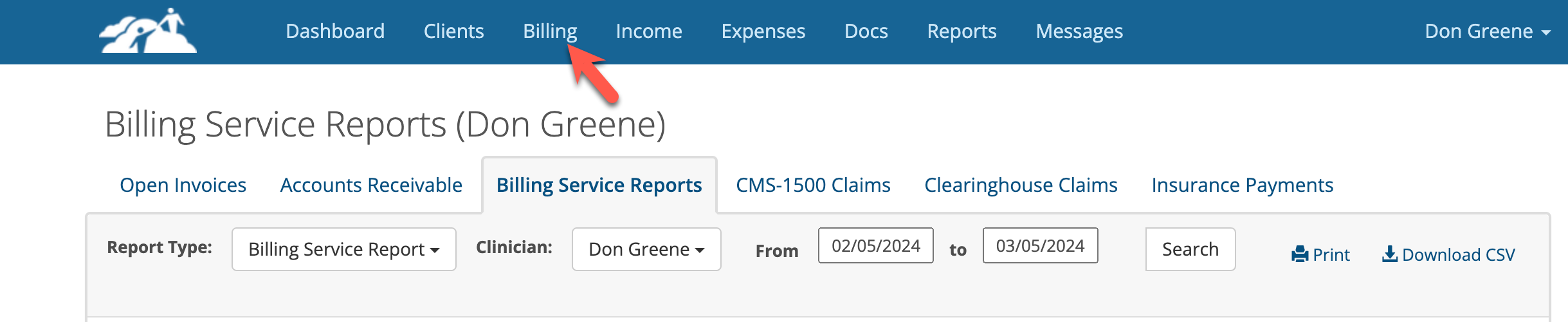 Procedures Report for your Billing Service – TherapyMate