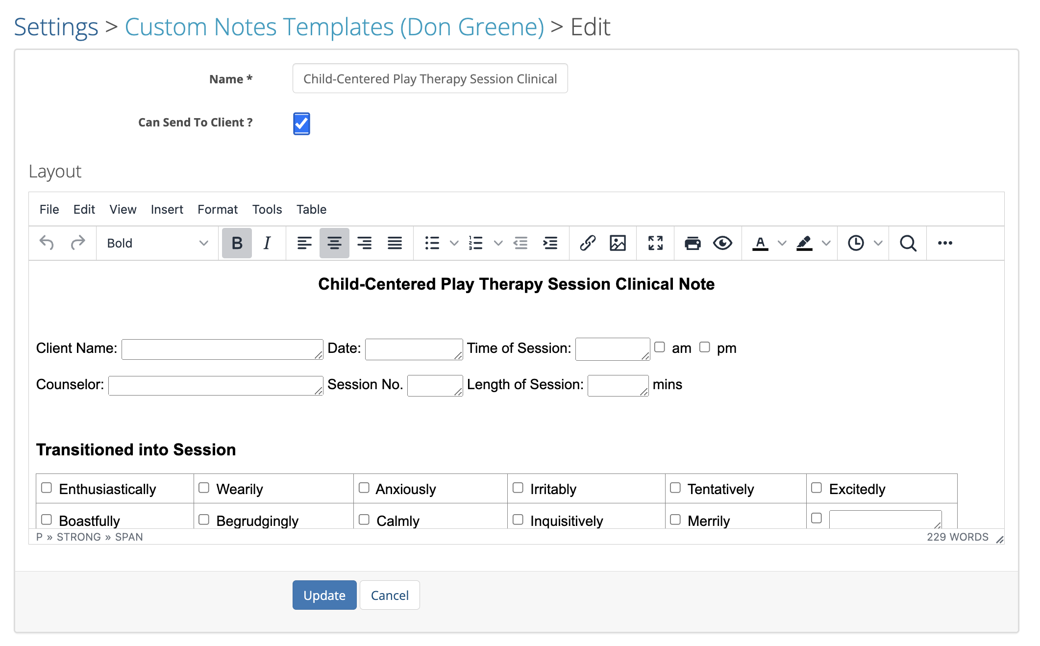 Custom Note Templates – TherapyMate