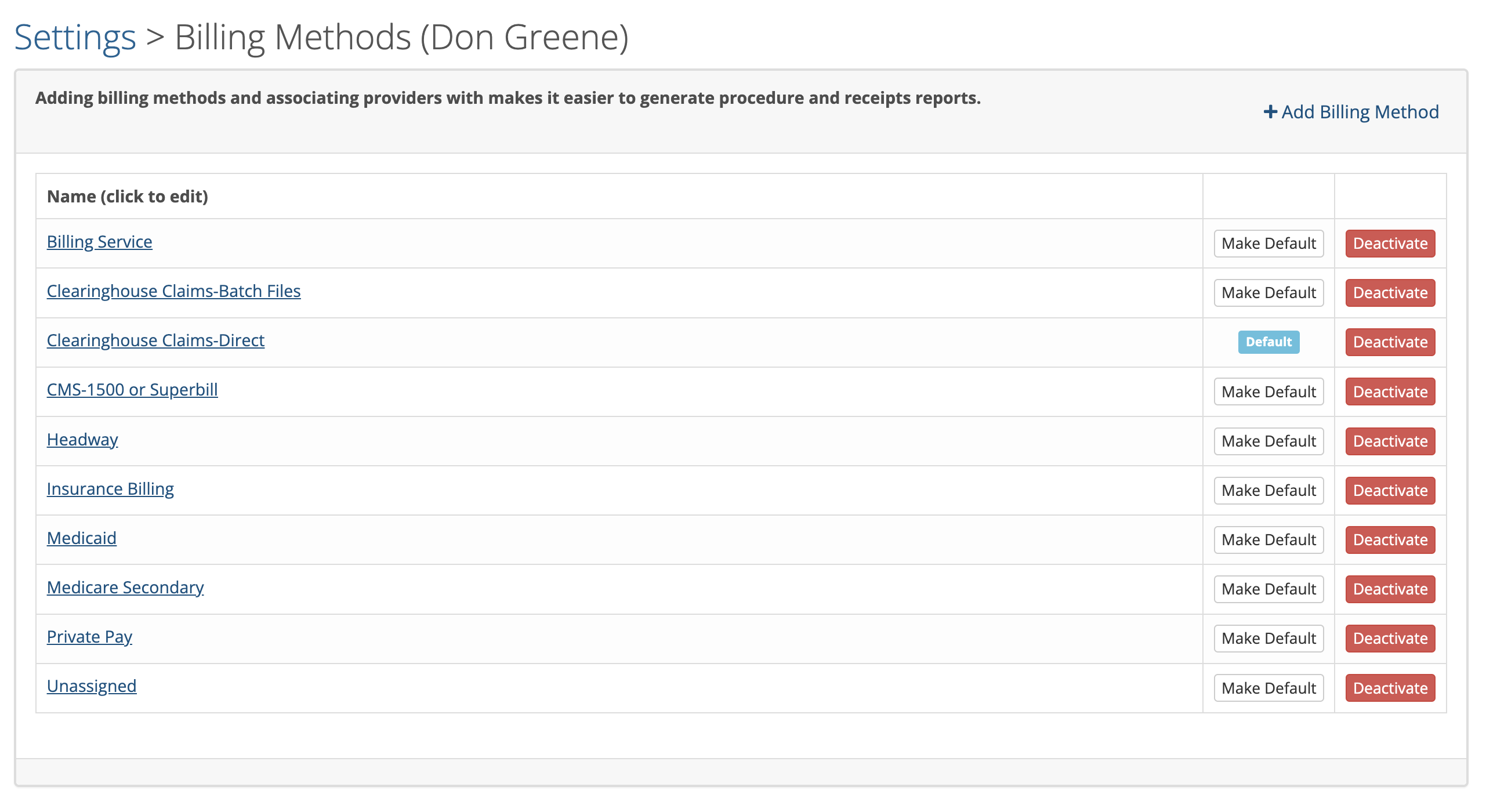 Insurance Billing Methods Settings – TherapyMate