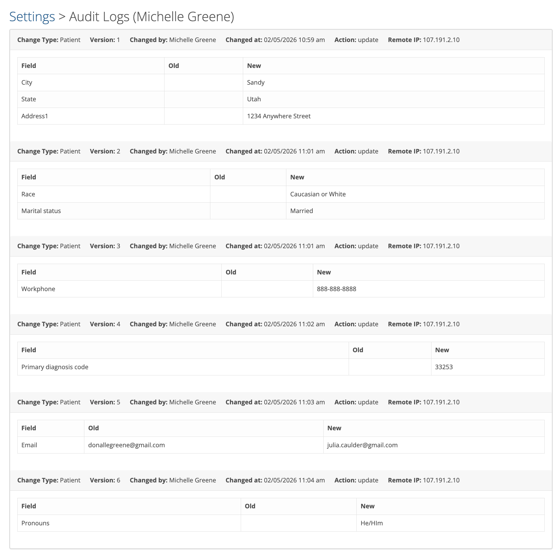 Client Information Page-Track Changes – TherapyMate